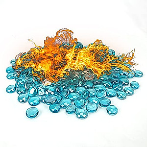 BLQH [18 Pound] Fire Glass Beads Fireglass Drops Flat Glass Beads for Gas Fire Pit Fireplace Azure Blue Luster Reflective Decorative Glass Gems for Vase Fillers Fish Tank Aquarium Decoration (18.6)