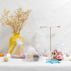 Organza Bags, White Organza Bags, 50Pcs, Sheer Organza Bags 3 x 4 inch, Jewelry Gift Bags, Party Favor Bags with Drawstring, Mesh Gift Pouches Mini Candy Bags for Wedding Christmas Party