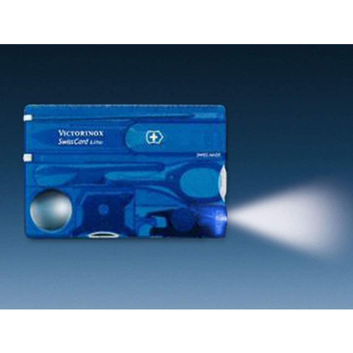 Victorinox Swiss Card Lite Swiss Army Knife, 13 Function Swiss Made Pocket Knife with Magnifying Glass LED and Tweezers - Sapphire