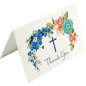 Best Paper Greetings 48 Pack Christian Thank You Cards With Envelopes, Bulk Baptism, Religious Greeting Notes for Christening, Wedding, Communion, Floral Cross Design (4 x 6 In)