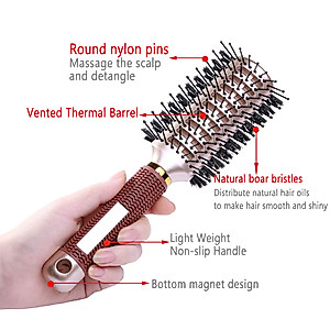 PERFEHAIR Oval Styling Vent Hair Brush for Blow Drying, Double Sided Boar and Nylon Bristle Brush for Medium Short Length Hair