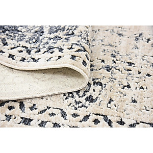 Unique Loom Chateau Collection High-Low Pile, Vintage, Traditional, Distressed, Medallion Area Rug (5' 0 x 8' 0 Rectangular, Beige/Navy Blue)