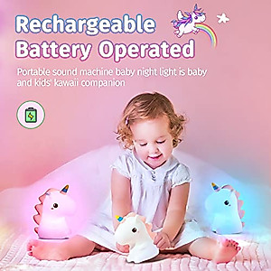 PIKOY Unicorn Night Light for Kids, Remote Sound Machine Baby Night Lights for Kids Room,16 Colors Silicone Kids Night Lights for Bedroom,USB Rechargeable Night Light Cute Lamp Unicorn Gifts for Girls