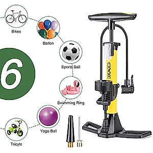 Bike Pump with Pressure Gauge- 160 PSI Bicycle Floor Pump fits Presta & Schrader Valve - Bike Pump with Air Ball Pump Inflator (Yellow)