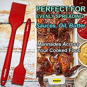 Anaeat High Heat Resistant Silicone Basting Pastry Brush Set of 2- Hygienic One Piece Design Spread Oil Butter for BBQ Grill Barbecue Baking Kitchen Cooking - BPA Free & Dishwasher Safe (10"+8")