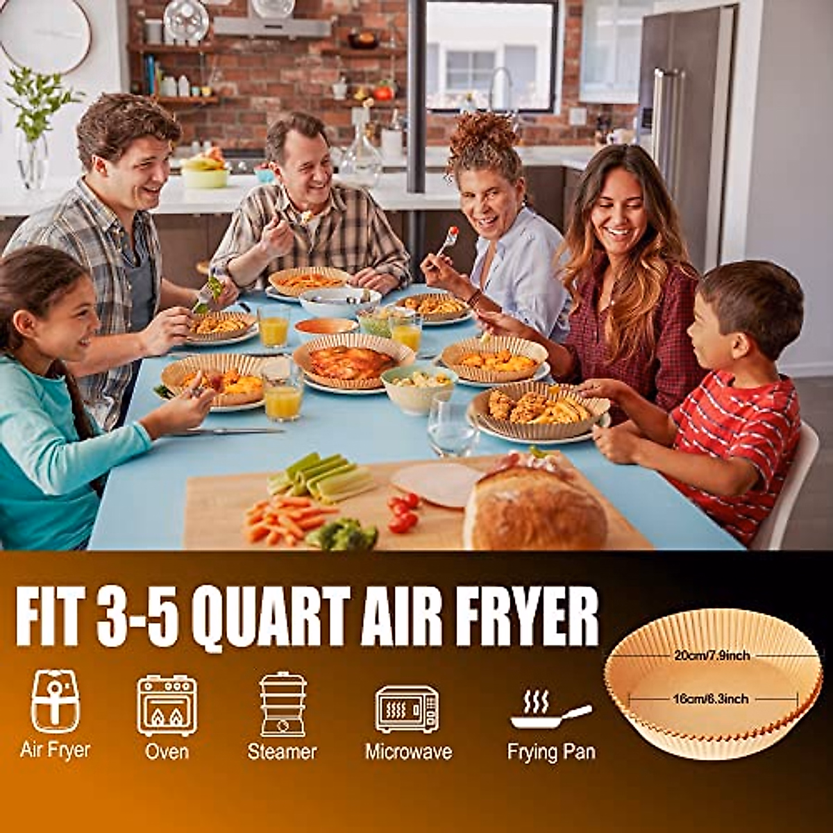 Air Fryer Liners, 120 Pcs Non-Stick Air Fryer Disposable Paper Liner, Water-proof, Oil-proof, Food Grade Parchment Paper for Air Fryer (7.9")