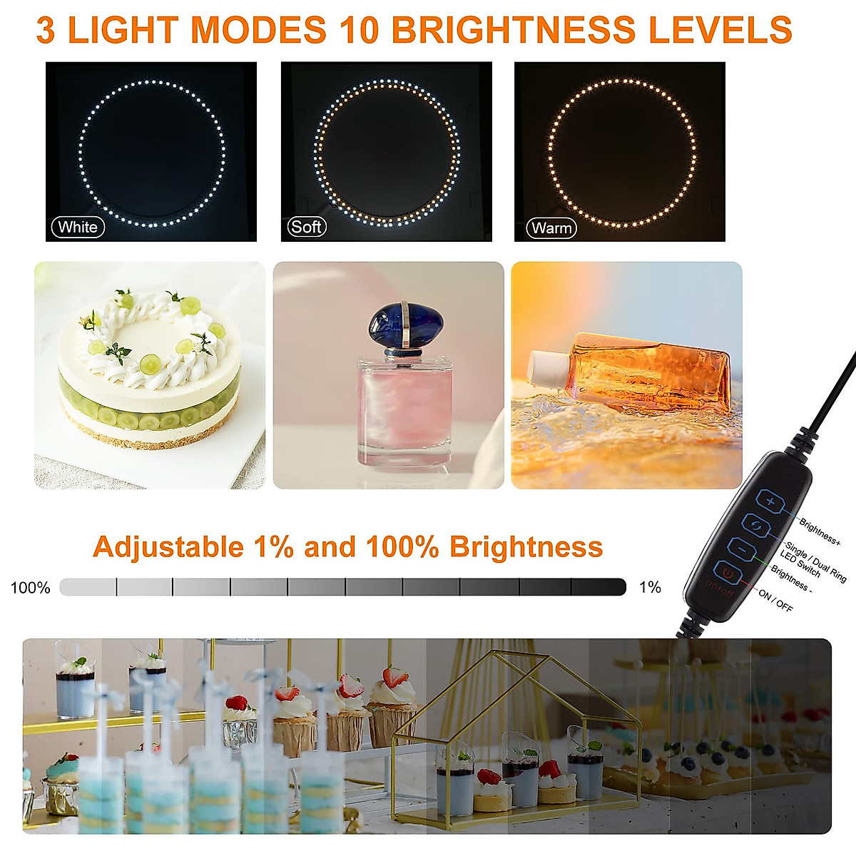 Portable Photo Studio Light Box, 15.8"x15.8"x15.8" Mini Photo Booth Light Box Photography, 3-Color Dimmable Folding Shooting Tent Kit with 160 LED Lights & 6 PVC Backdrops for Product Photography