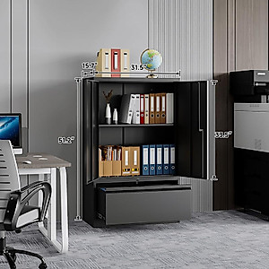 AFAIF Metal File Cabinets, Lateral Filing Cabinet with 1 Drawers,51" H File Cabinet for Home Office, Office Storage Cabinet with Adjustable Storage Shelves for Letter/Legal/A4 Size Files,Black