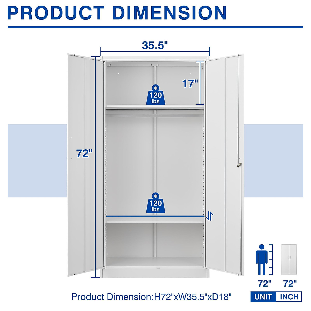 BYNSOE Metal Storage Cabinet 72'' Metal Locker with Locking Metal Storage Locker with Hanging Rod for Office Hospital Require Assembly (White)