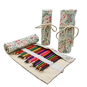 Maydahui 24/48/72 Slots Colored Pencil Roll Wraps Canvas Pencils Roll Holder Pencil Pouch Aesthetic Case Organizer Bag for Art Lovers Artist Drawing(Floral,72 Slots)