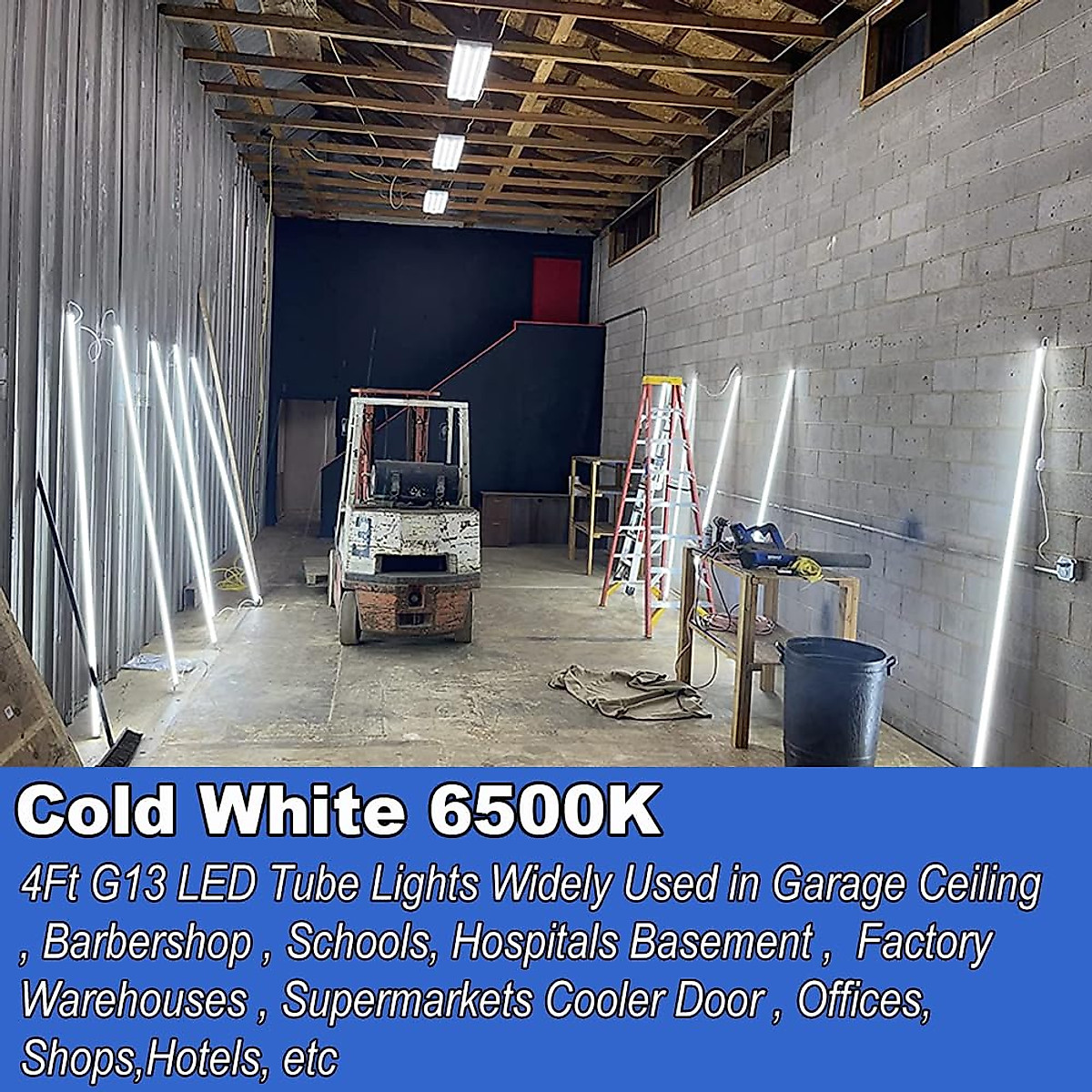 CAIKAG T8 LED Bulbs 4 Foot, T12 LED Replacement 4FT 72W Fluorescent Tube Lights,7200lm 6500K Cool White,2 Bi-Pin G13 Base Type B Tube Lights, Ballast Bypass, Double Ended Power, NO RF FM Driver