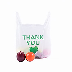 ysmile Plastic Grocery Bag Thank You Reusable T Shirt Plastic Merchandise Bag for Small Business Food To Go Bag with Handle 12x19 Inch 50 pcs Carry Out