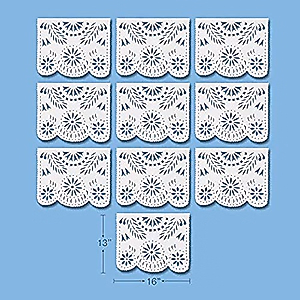OLÉ RICO - White Papel Picado Mexican Plastic Banner (5 Pack) - 5 x 10 Large Panels / 16 Feet Long - Great Decor for Wedding Streamers, Baptism Decorations, Showers and More by Ole Rico