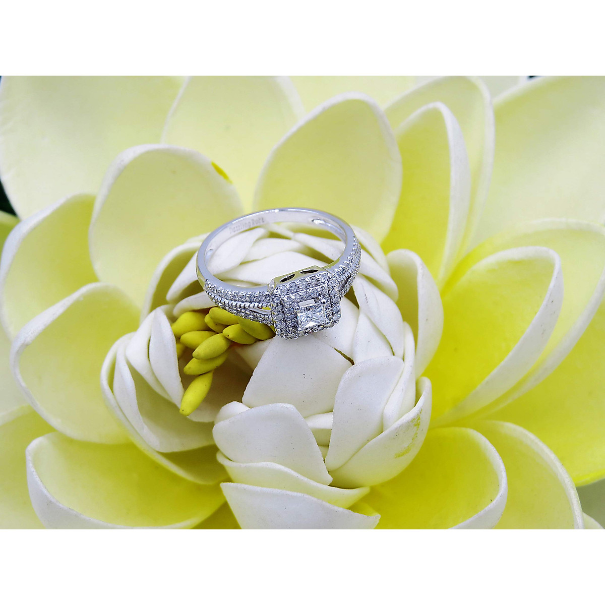 Dazzlingrock Collection 0.50 Carat (Cttw) Princess & Round Diamond Split Shank Halo Engagement Ring for Women in 14K Solid White Gold, Size 8