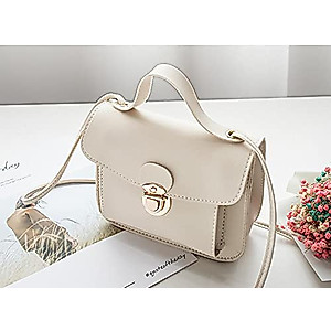 PKSANIT Womens Lightweight Crossbody Bag Shoulder Bag, Double Pocket Lock Square Bag Shoulder bag (White)