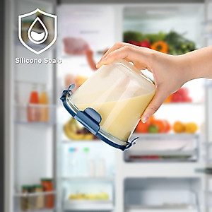 4 Pack Glass Meal Prep Containers with Airtight Lids, Leak-proof Round Storage Containers Set, Reusable Glass Soup Containers Overnight Oats Containers for Leftover, Soup, Fruit