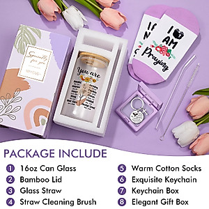 Christian Gifts for Women Faith, Inspirational Gifts Religious Gifts for Women, Catholic Spiritual Gifts Birthday Christmas Gifts for Women Mom Sister Best Friends Wife Coworkers w/ 16Oz Can Glass Cup