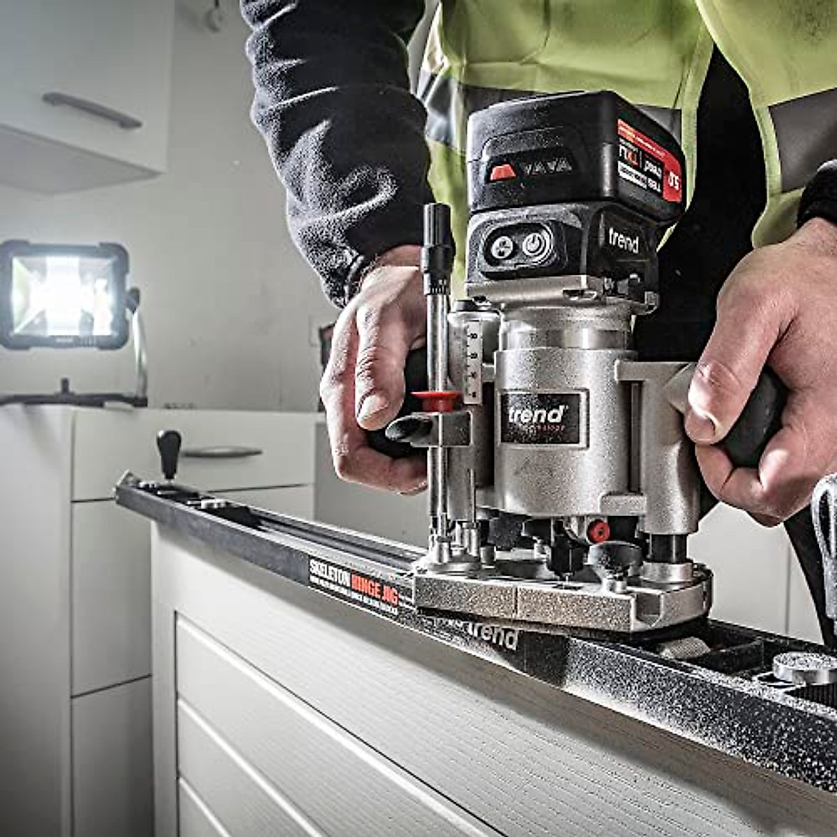 Trend Two-Part Skeleton Hinge Jig with Adjustable Blocks, Robust Carry Case & Guide Bush for Hinge Recess Cutting, Black, H/JIG/C