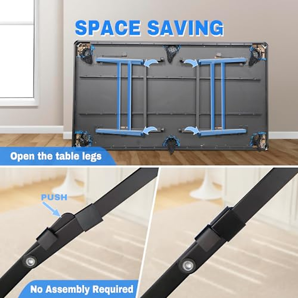 Wakefa 7ft Billiards Table, Portable Foldable Pool Table, Includes Balls, Chalks, 2 Pool Sticks and Brush, Black with Blue Cloth, Perfect for Family Game Room