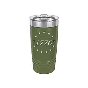 Rogue River Tactical Betsy Ross 1776 American USA Flag 20 Oz. Travel Tumbler Mug Cup w/Lid Vacuum Insulated Hot or Cold Military Vet Gift (Green)