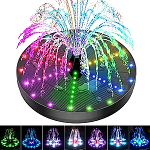 GAIZERL Solar Bird Bath Fountains 2024 Upgraded, 4W Solar Powered Water Fountain Pump with 4000 Battery, 7 Nozzles & 4 Fixers, Colorful LED Lights for Garden, Swimming Pool, Pond, and Outdoor Decor