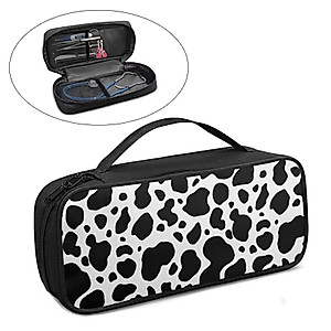 Puganiruo Stethoscope Case for Classic III,Black and White Cow Stethoscope Bag for Lightweight II S.E,Cardiology IV,Extra Room for Doctor & Nurse Accessorie Portable