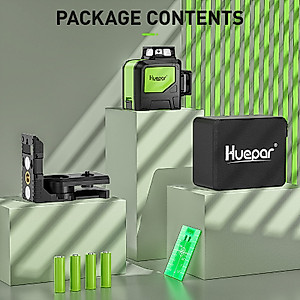 Huepar 902CG Self-Leveling 360-Degree Cross Line Laser Level with Pulse Mode, Switchable Horizontal and Vertical Green Beam Laser Tool, Magnetic Pivoting Base Included