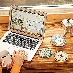 Absorbent Ceramic Bohemian Coasters for Drinks: Regal Robin Drink Coaster Set - Cute 4 Inch Novelty Coasters with Cork Back for Home, Office, Restaurant - Coffee Table, Desk, Kitchen Decor - Set of 6