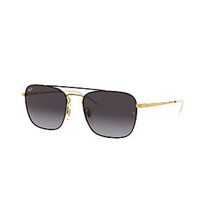 Ray-Ban RB3588 Square Sunglasses, Black On Gold/Light Grey Gradient Dark Grey, 55 mm