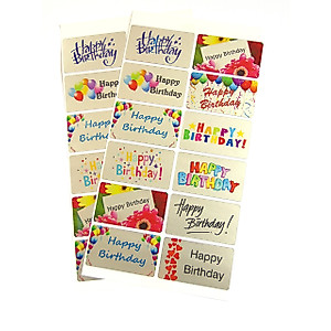 Minilabel Happy Birthday Greeting Stickers, Silver Self-Stick Labels For Cards, Envelopes, Craft, Decoration