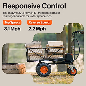 SuperHandy Utility Service Cart Power Wagon Wheelbarrow Electric 48V DC Li-Ion Powered 660Lbs Load and 1000Lbs+ Hauling Capacity Farm and Garden All Purpose Modular Cargo Bed