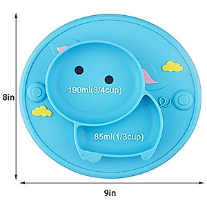 REDFMGBaby Divided Plate Silicone- Portable Non Slip Child Feeding Plate Suction for Children Babies and Kids BPA Free Baby Dinner Plate Microwave Dishwasher Safe