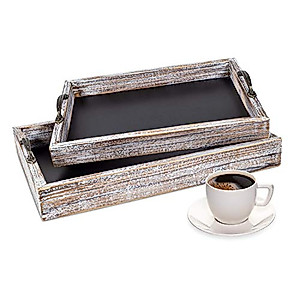 Serving Trays – Rustic Nesting Serving Trays with Chalkboard Surface and Decorative Handles – Charcuterie Tray for Coffee Table – Set of 2 Stackable Wood Serving Trays – Vintage Design