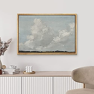 MUDECOR Framed Canvas Print Wall Art Gray Clouds Over Rustic Field Landscape Nature Wilderness Illustrations Modern Art Farmhouse/Country Cool for Living Room, Bedroom, Office - 24"x36" Natural