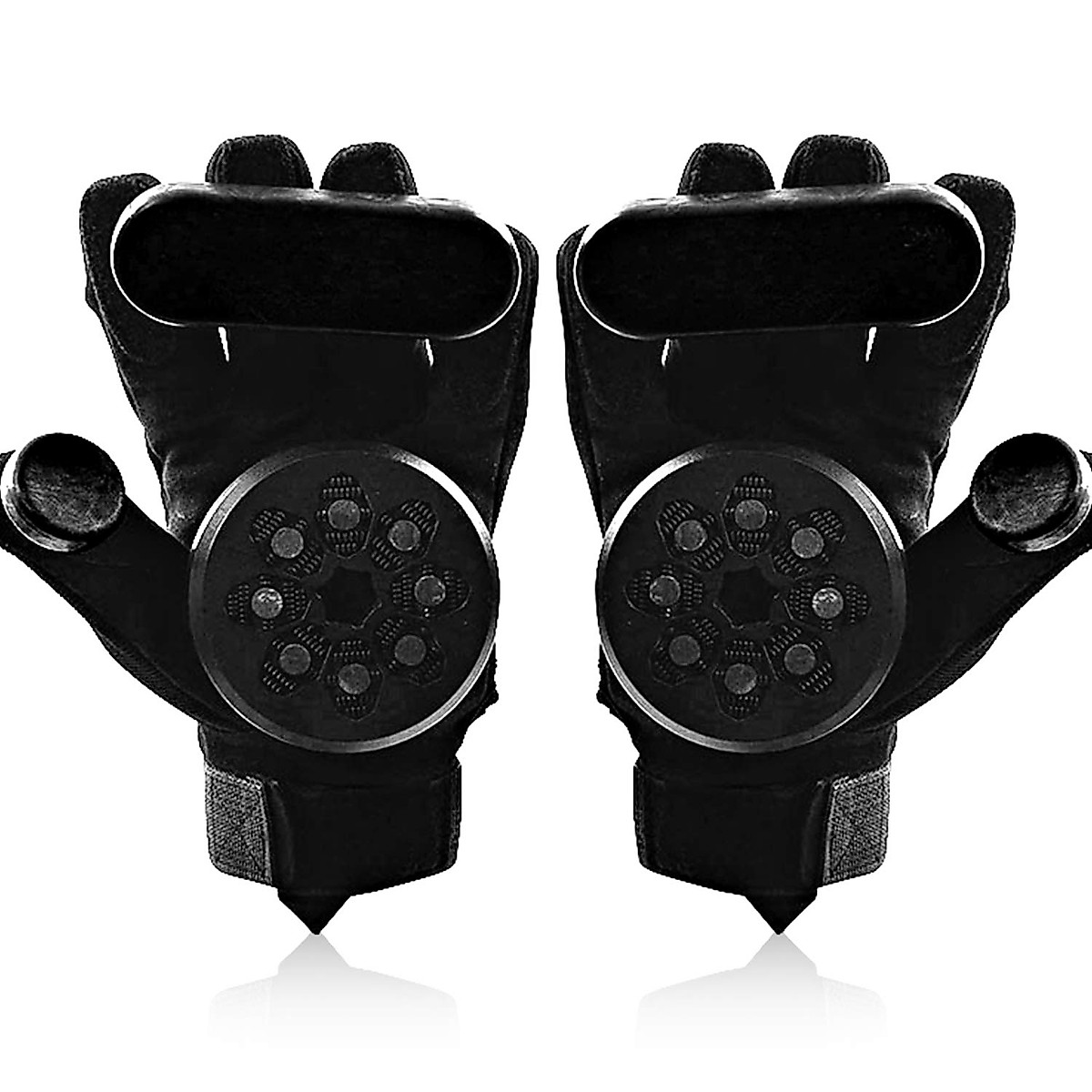 LOSENKA Skateboard Gloves with Sliders，Standard Longboard Downhill Slide Gloves Skate Gloves with 2 Slider Puck Set (Black)