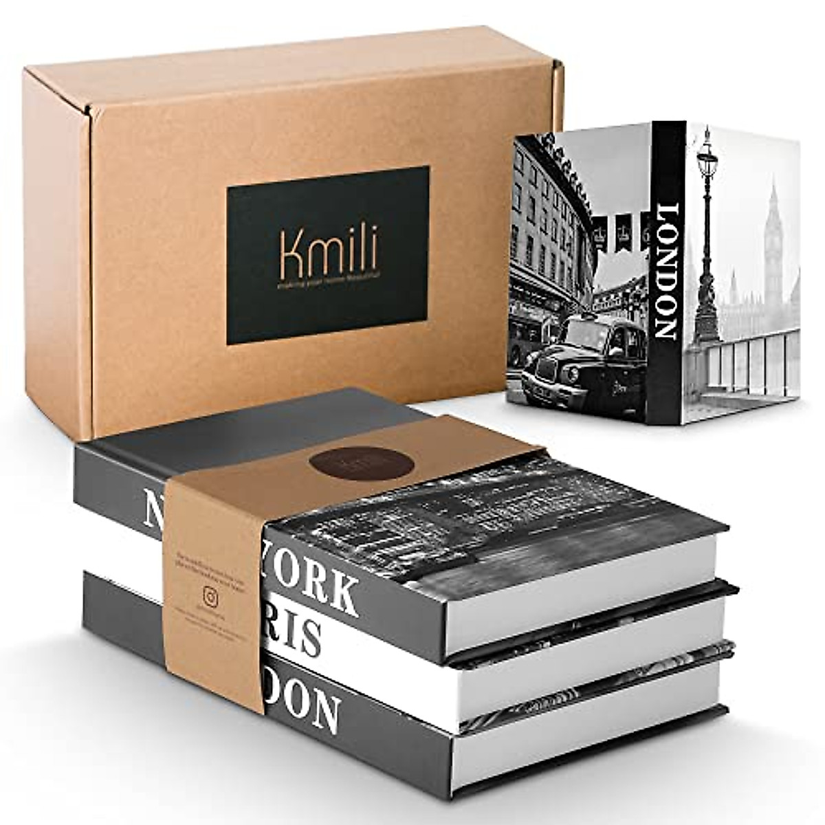 3 Decorative Books for Home Decor: Modern Farmhouse Hardcover Fashion Design Stack Faux Books Ends for Display Coffee Table, Living Room, Office Shelves, White and Black