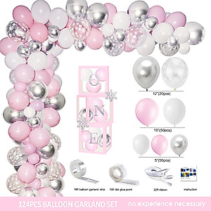 Winter Onederland Birthday Decorations, Winter Onederland 1st Birthday Decorations for Girl, Winter Onederland First Birthday Decor, Snowflake Photo Banner Highchair Banner Balloon Garland Balloon Box