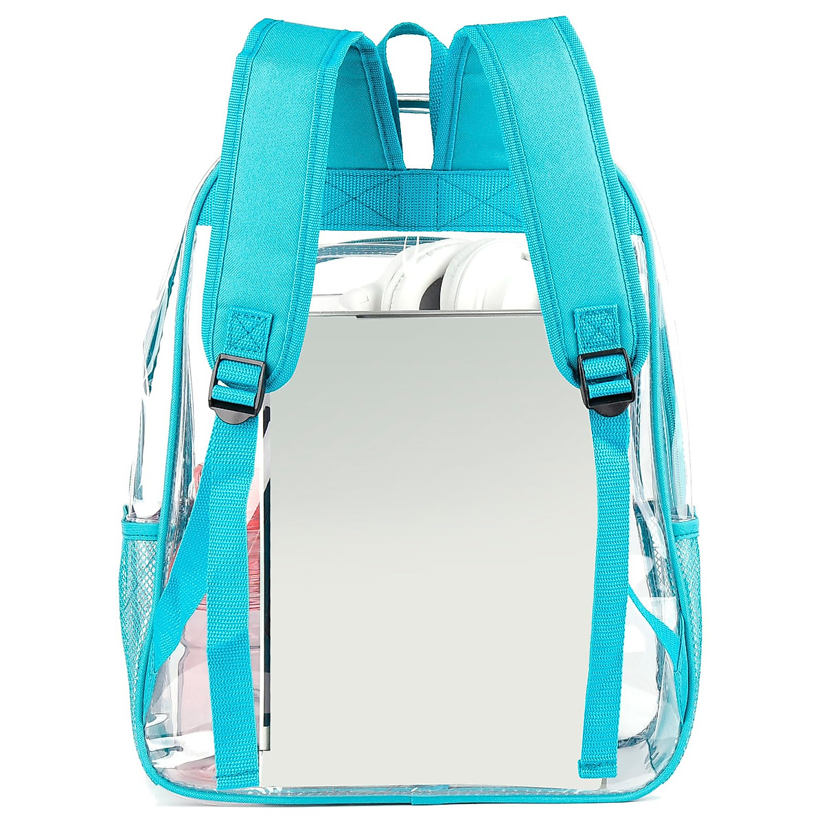 Clear Backpack Heavy Duty with Reinforced Straps, Side Pockets for Kids, Boys, Girls, School - Turquoise,Teal