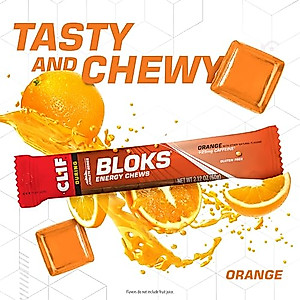 CLIF BLOKS - Orange Flavor with Caffeine - Energy Chews - Non-GMO - Plant Based - Fast Fuel for Cycling and Running - Quick Carbohydrates and Electrolytes - 2.12 oz. (18 Count)