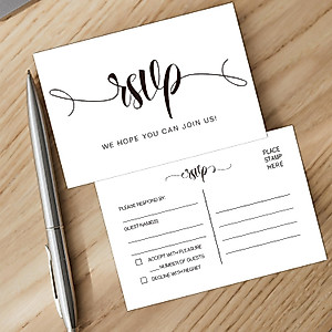 50 Blank RSVP Cards, Response Postcard Kindly Reply Card Stock For Weddings, Bridal Rehearsal Dinner, Baby Shower, Birthday, Bachelorette Party Invitation Kits No Envelopes Needed,4"x6" White