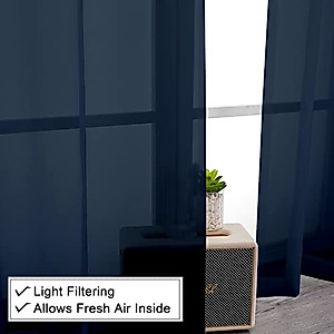 Lecloud Window Treatment Sheer Curtains 120 Inches Long, Basic Rod Pocket Drapes for Living Room Bedroom, Semi Sheer Voile Curtain Panels for Yard Patio Villa Parlor Backdrop, 40" Wx120 L, Navy Blue