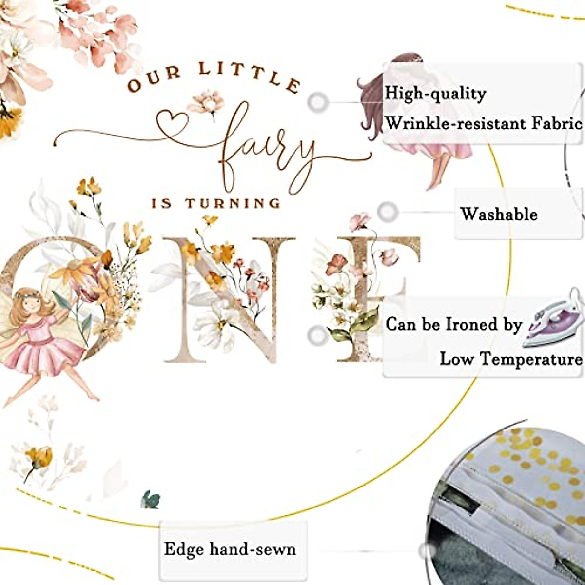 Rsuuinu Floral Fairy 1st Birthday Backdrop for Photography Flowers Fairy Tale Tea Wonderland Princess Girl Happy First Birthday Party Background Decoration Banner Supplies Photo Booth Props 7x5ft