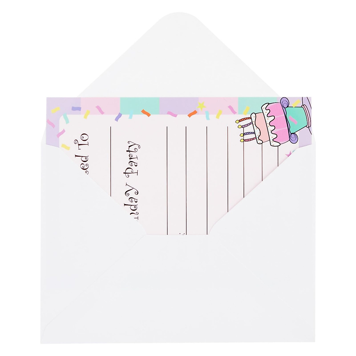 Juvale 24 Pack Birthday Invitations for Girls, Fill-In Invite Cards with Envelopes, Confetti Design (5x7 in)