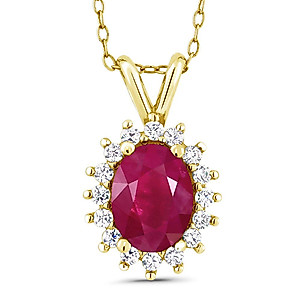 Gem Stone King 14K Yellow Gold Oval Gemstone Birthstone Halo Pendant Necklace | Oval 8X6MM | Gold Necklace for Women | With 18 Inch Chain