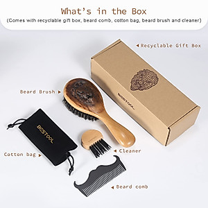 BESTOOL Beard Brush, 100% Boar Bristle Beard Brush and Comb Grooming Set for Men to Add Shine and Smooth Makes a Great Gift for Him