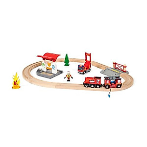 BRIO 33815 Rescue Firefighter Set | 18 Piece Train Toy Set with Fire Truck and Accessories | Kid-Friendly Wooden Tracks | Ideal for Toddlers Aged 3 and Up