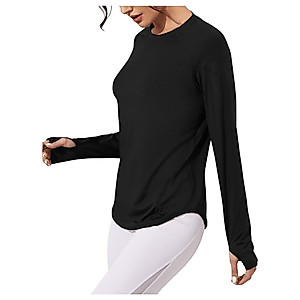 MakeMeChic Women's Long Sleeve Workout Tops Lightweight SPF Yoga Tops Tee Shirts Black L