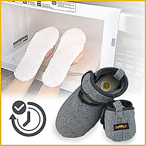 Snook-Ease Mary Jane Style Heated Slippers - Thick Warm Winter Feet Warmers with Microwavable Heatable Inserts – Heated Slippers Foot Heater for Cold feet – Heated Foot Warmers (Grey, Women 6-10)