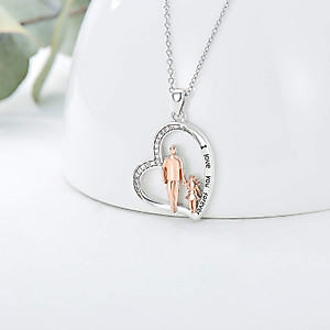 PROESS S925 Sterling Silver Daughter Heart Pendant Necklace from Dad Mom I Love You Forever Jewelry (Father Daughter Necklace)