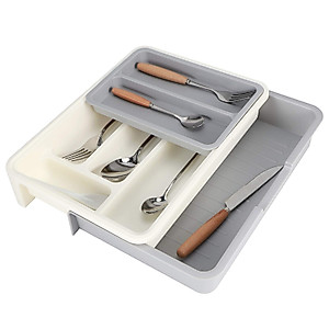 Yosoo Silverware Organizer, Expandable Adjustable Cutlery Storage Tray Compartment Tidy Drawer Utensil Organizer for Kitchen
